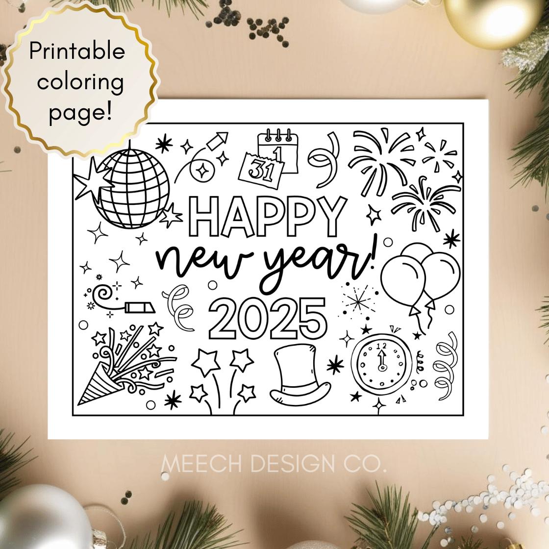 New Years Eve Coloring Page, 2025 Coloring Page, New Years Eve Activity ...