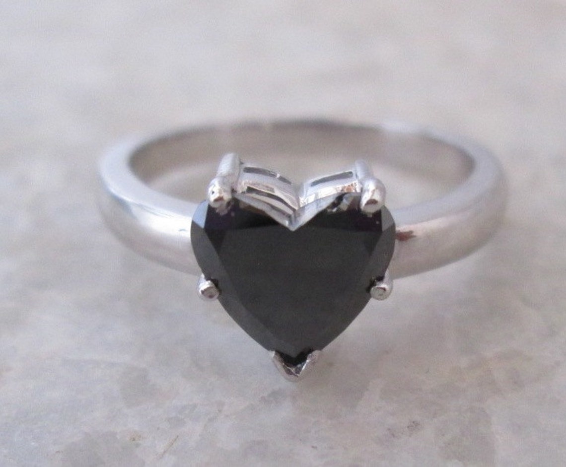 Natural Heart Black Diamond Engagement Ring 14K Solid Gold - Etsy