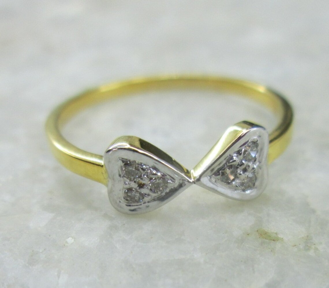 Diamond Ring Double Heart Diamond Propose Ring 14K Solid - Etsy