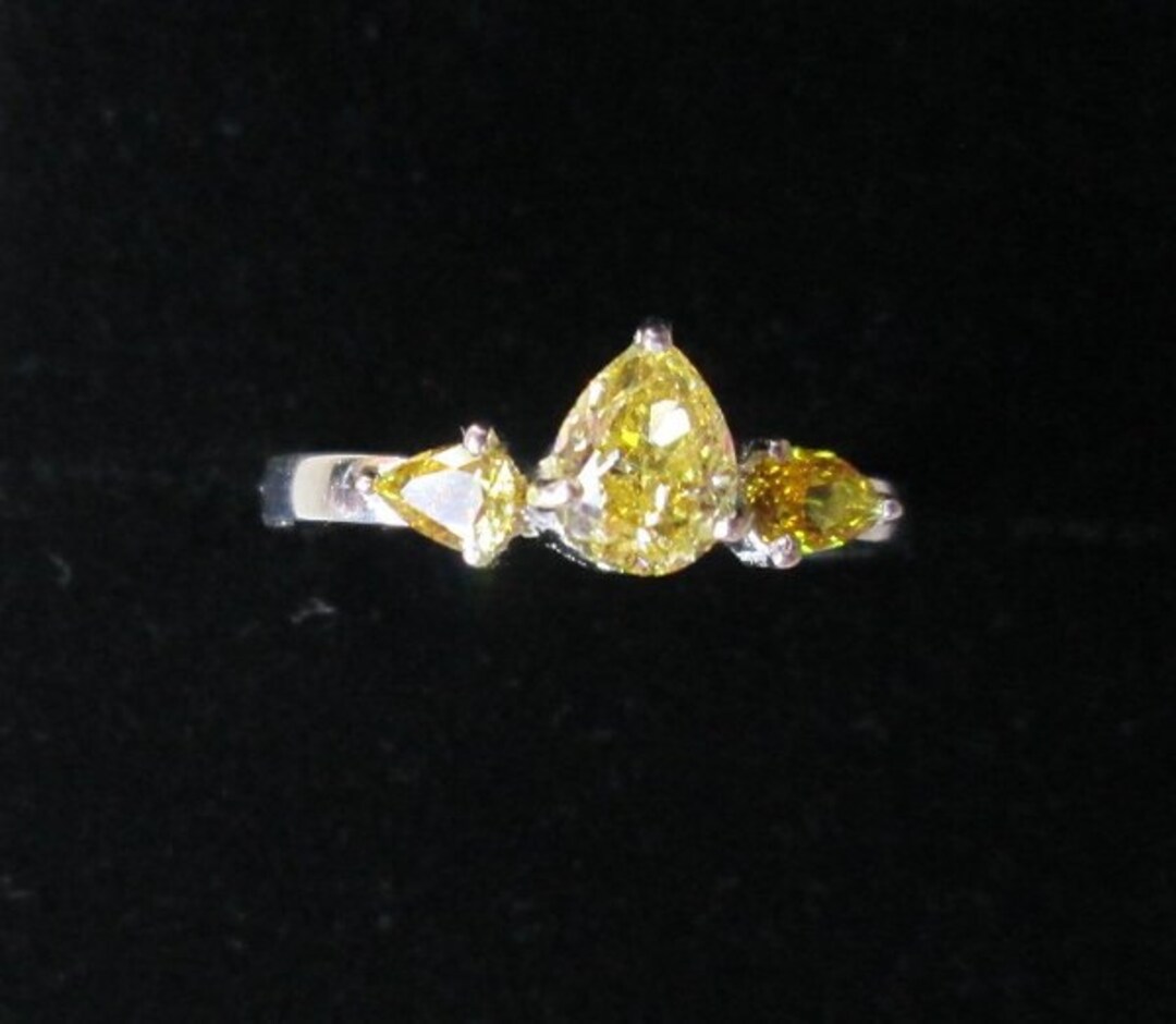 Natural Yellow Diamond Ring, Pear Shape Yellow Diamond Engagement Ring ...