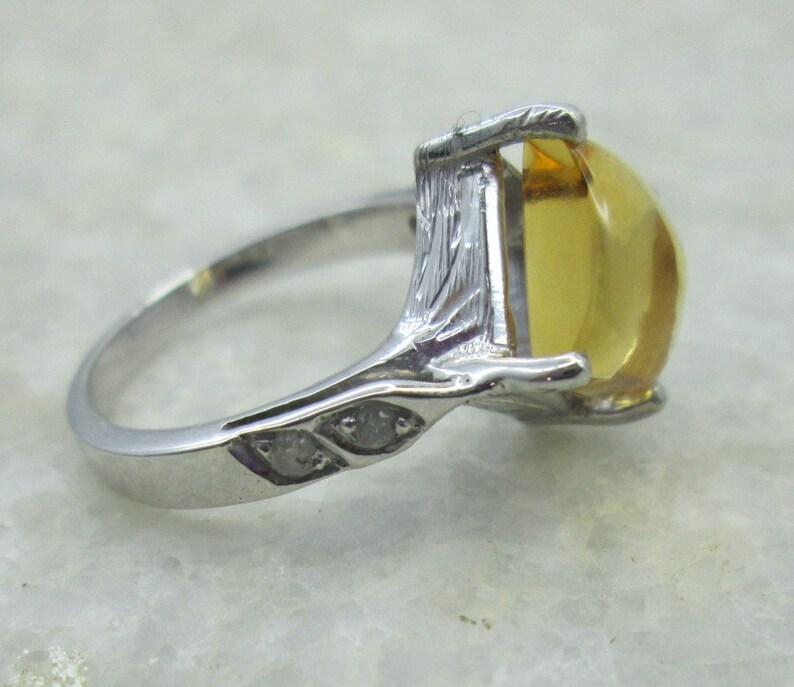 Translucent Citrine Diamond Ring Natural Citrine Cabochon | Etsy