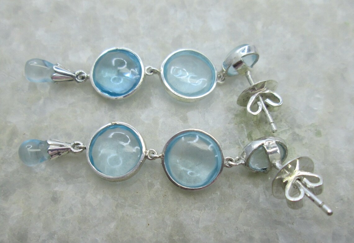 Natural Translucent Blue Topaz Gemstone Dangling Earrings 925 - Etsy