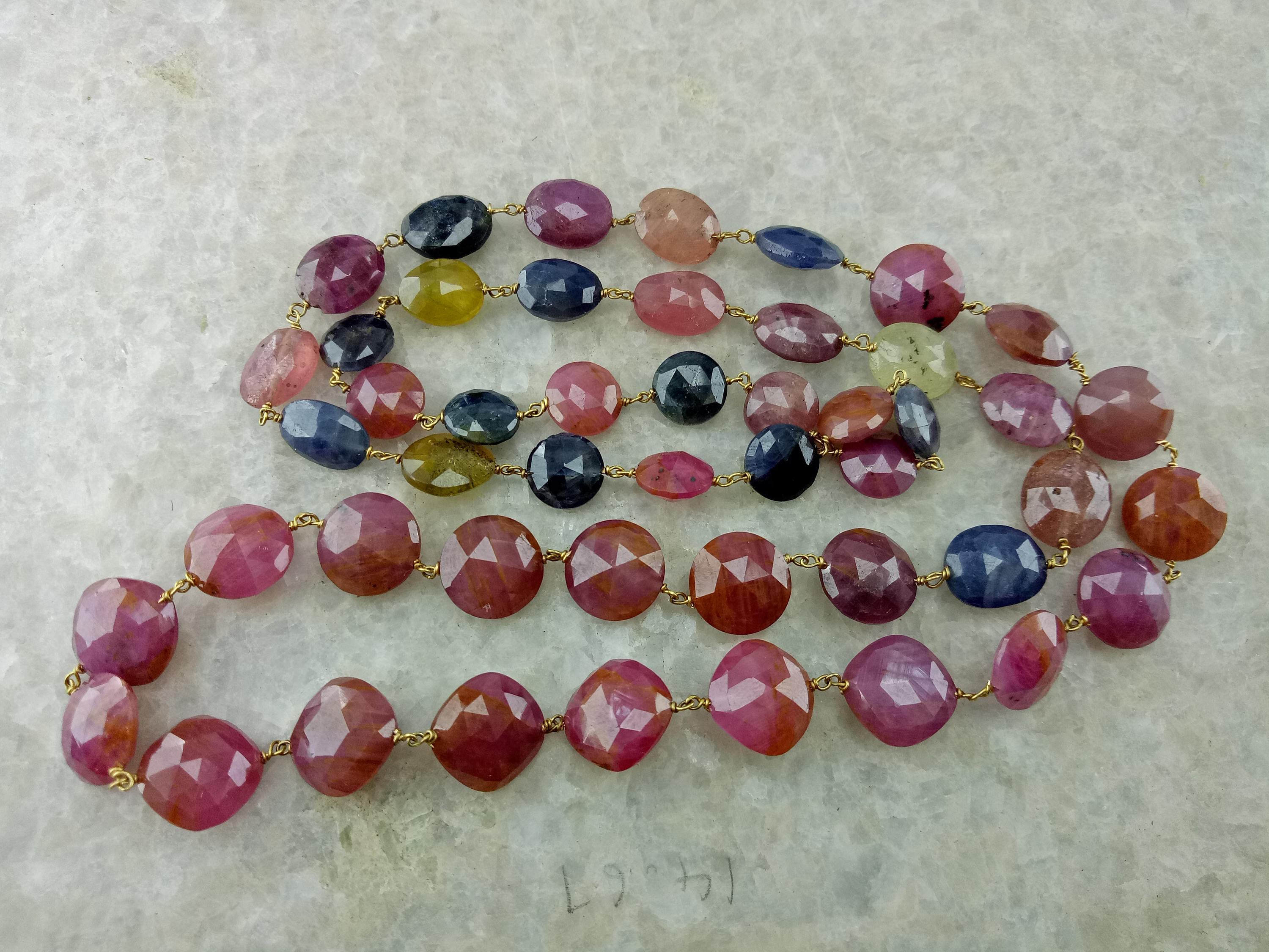 Sapphire Necklace, Multi Color Sapphire Beads Gemstones Linked Necklace ...