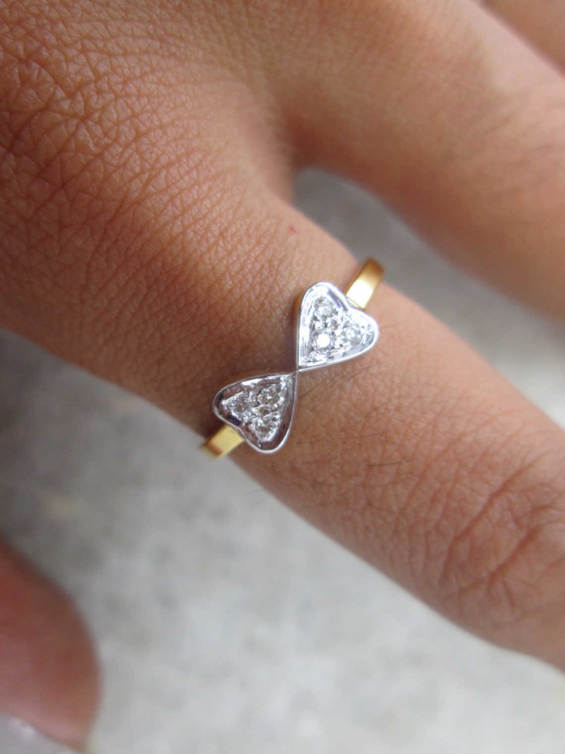 Diamond Ring Double Heart Diamond Propose Ring 14K Solid - Etsy