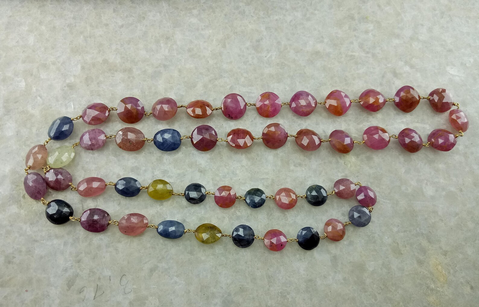 Sapphire Necklace, Multi Color Sapphire Beads Gemstones Linked Necklace ...