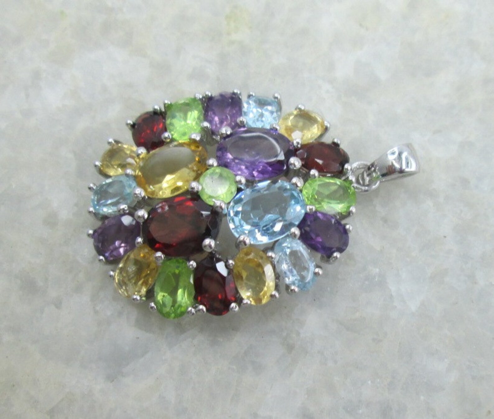 Topaz, Peridot, Garnet, Citrine & Amethyst Gemstones Pendant Necklace ...