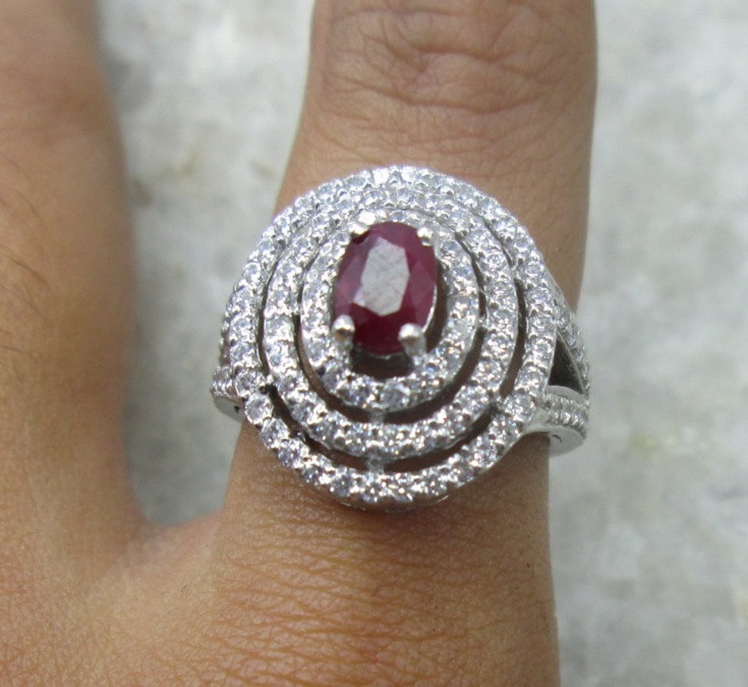 Ruby Diamond Ring, Stunning Red Ruby Diamond Ring, Oval Shape Ruby ...