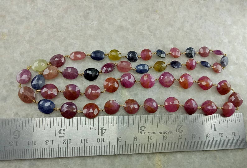 Sapphire Necklace, Multi Color Sapphire Beads Gemstones Linked Necklace ...