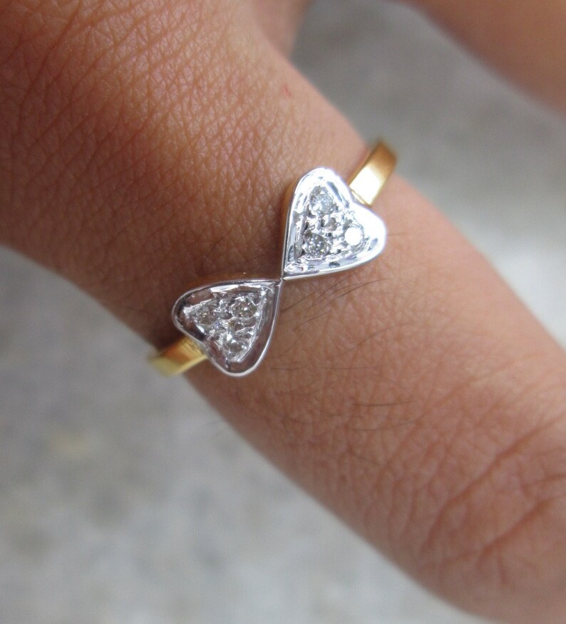 Diamond Ring, Double Heart Diamond Propose Ring, 14K Solid Yellow Gold ...