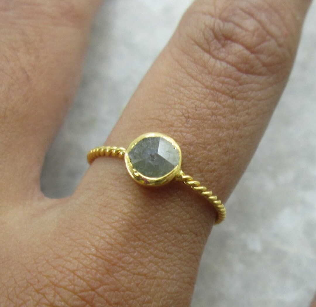 Natural Raw Diamond Ring, Rose Cut Diamond Ring, Diamond Slice Ring, 14k Yellow Gold Earthy ...