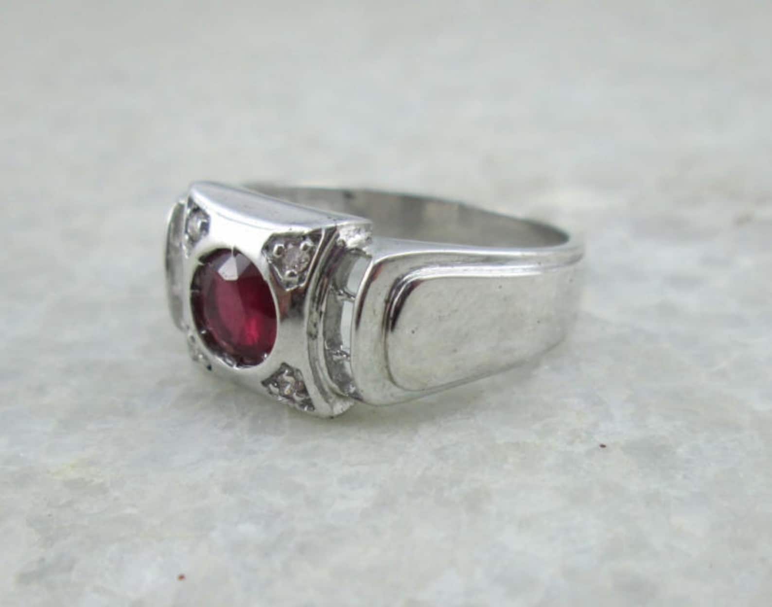 Mens Ruby Diamond Ring in 925 Sterling Silver - Etsy