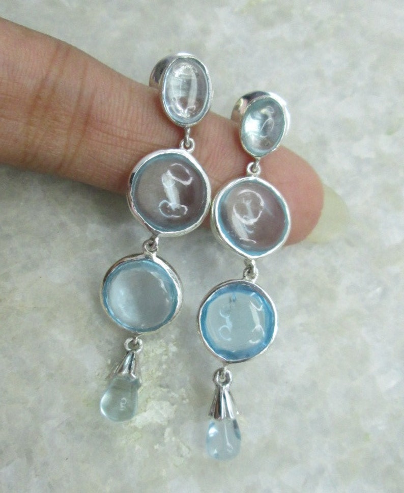 Natural Translucent Blue Topaz Gemstone Dangling Earrings 925 - Etsy