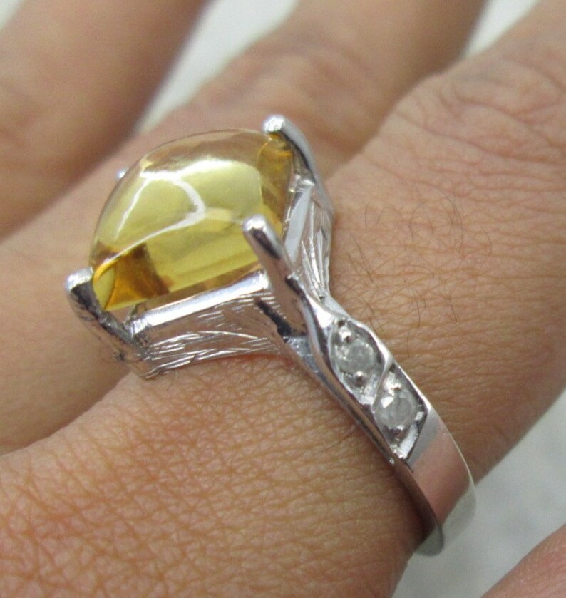 Translucent Citrine Diamond Ring Natural Citrine Cabochon | Etsy