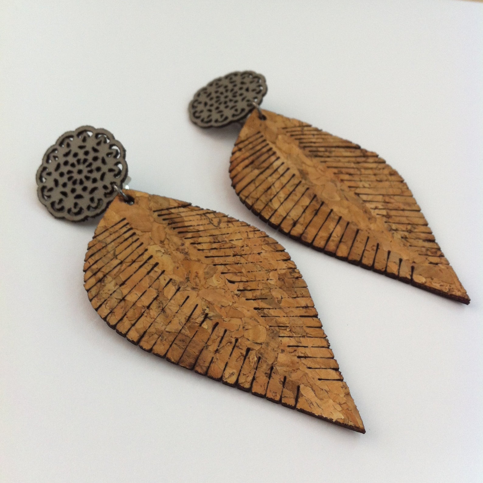 Feather Earrings-Cork Earrings-Unique Accessories-Boho | Etsy