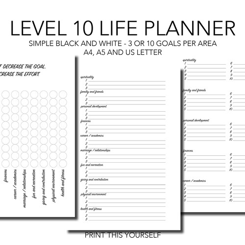 Level 10 Life Planner. Printable Goal Planner. Wheel of Life - Etsy