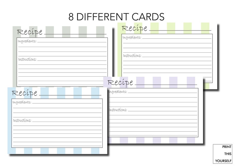 Printable Recipe Cards. Striped Pastel Tone. Pastel Recipe Card ...