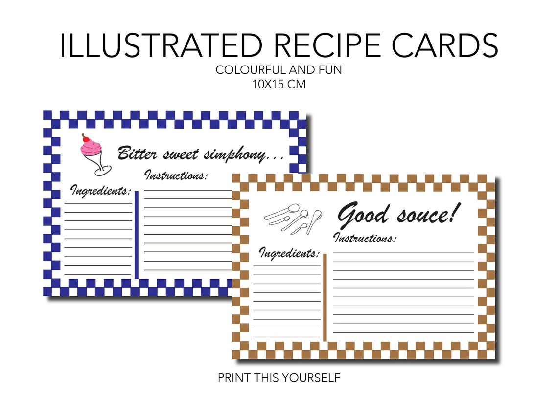 10 Printable Illustrated Recipe Cards. Printable Illustrations for ...