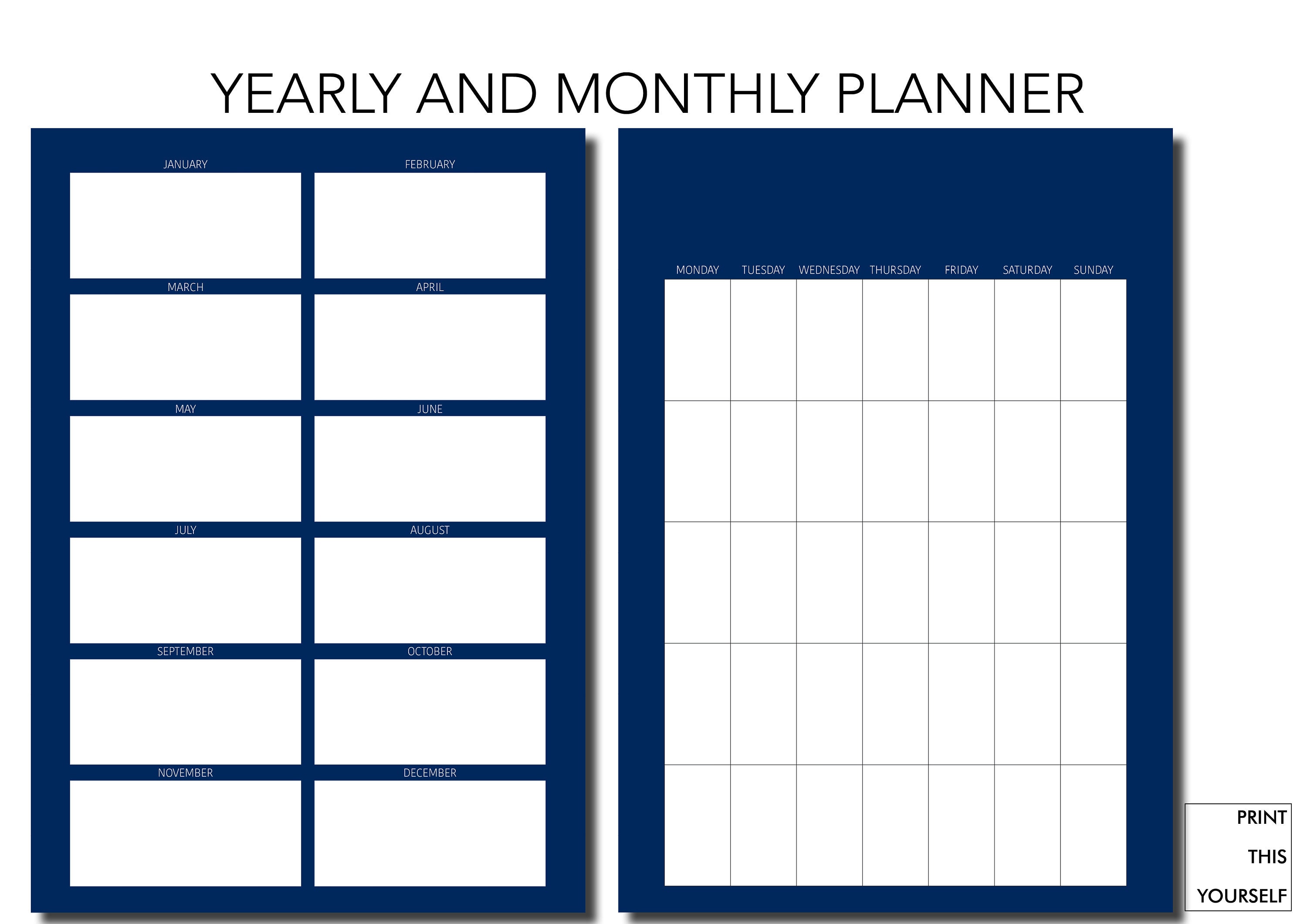 Printable Undated Planner. Yearly, Monthly, Weekly, Daily. Productivity ...
