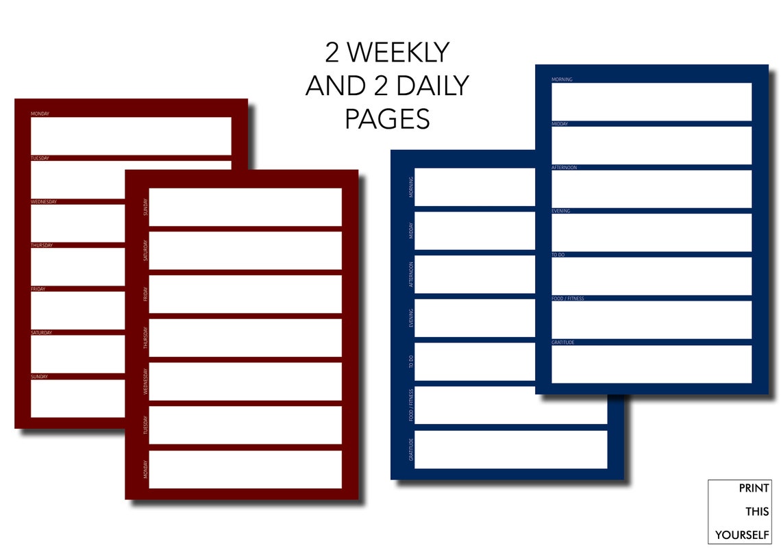 Printable Undated Planner. Yearly, Monthly, Weekly, Daily. Productivity ...