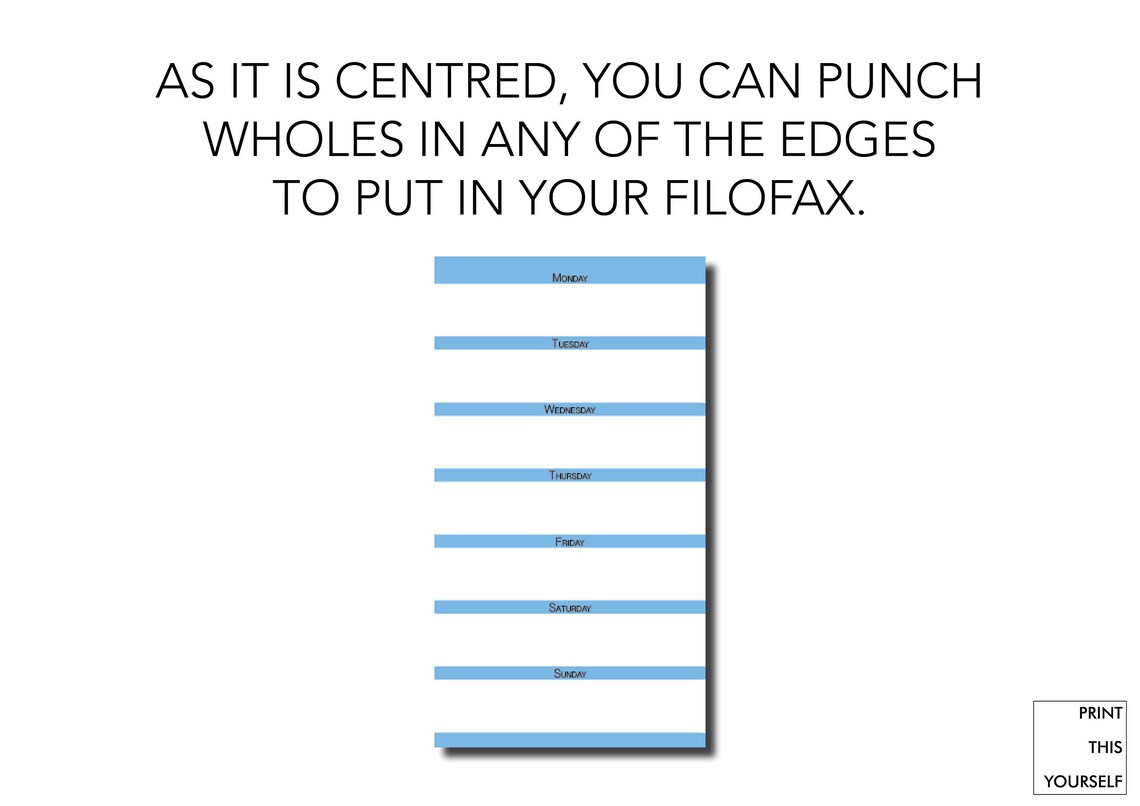 Printable Filofax insert week on a page. Printable Filofax | Etsy