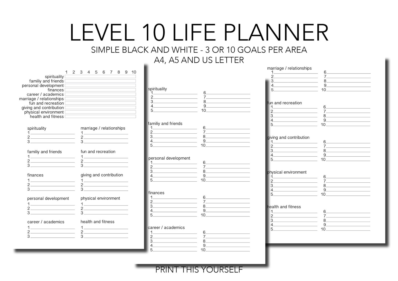Printable Level 10 Life Planner. Goal Printable. New Years - Etsy