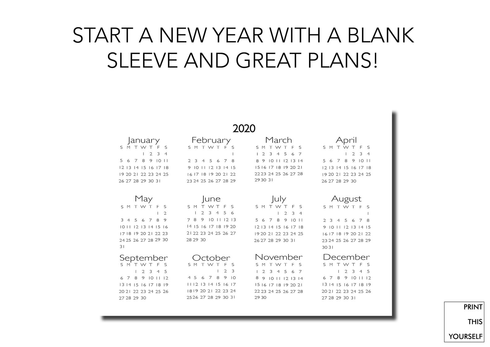 Printable horizontal calendar for 2020. Printable calendar. | Etsy