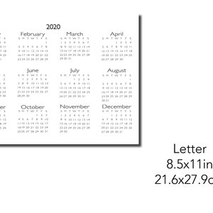 Printable horizontal calendar for 2020. Printable calendar. | Etsy