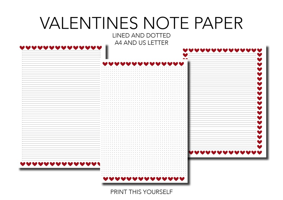 Printable Valentines Day Note Paper. Printable Valentines - Etsy