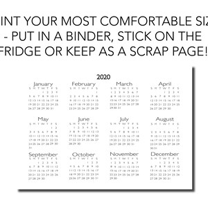 Printable horizontal calendar for 2020. Printable calendar. | Etsy