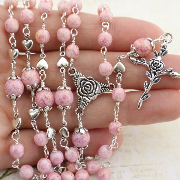Pink Rosary - Etsy