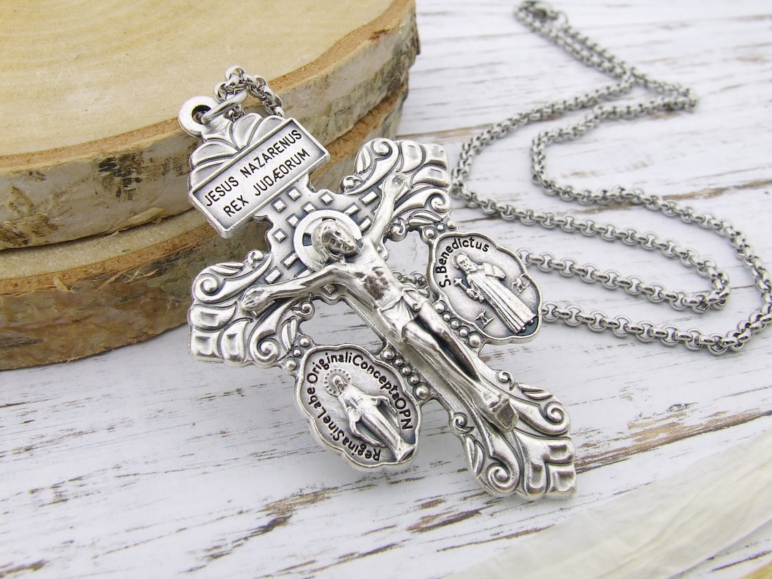 Large Italian Pardon Indulgence Crucifix Necklace With Miraculous ...