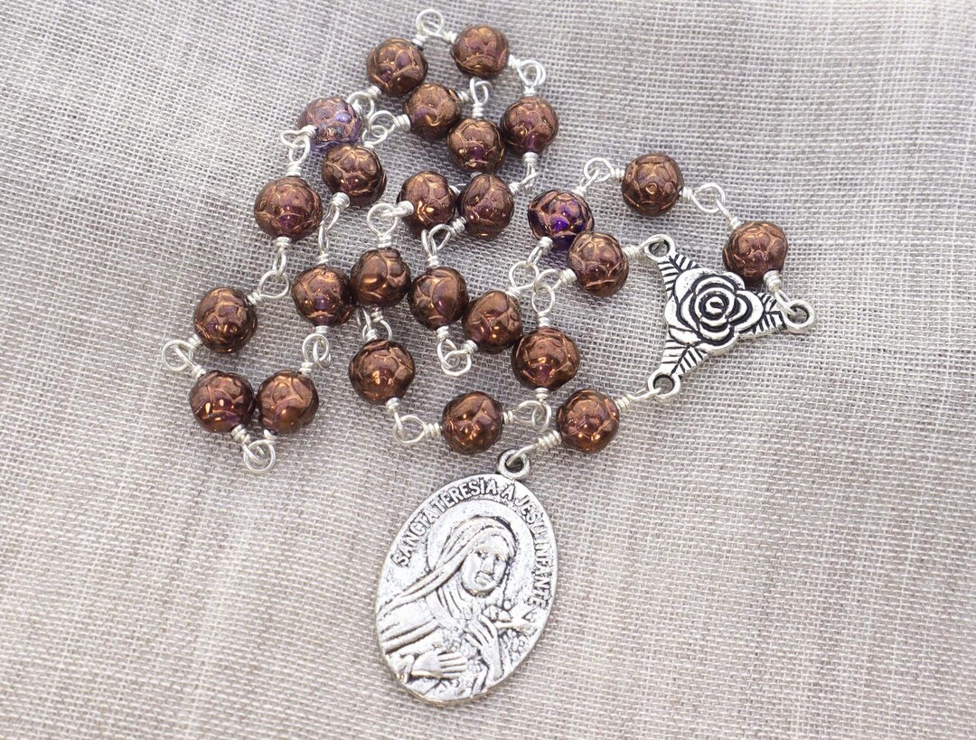 Saint Therese Chaplet - Purple Rose Beads Wire Wrapped the Little ...