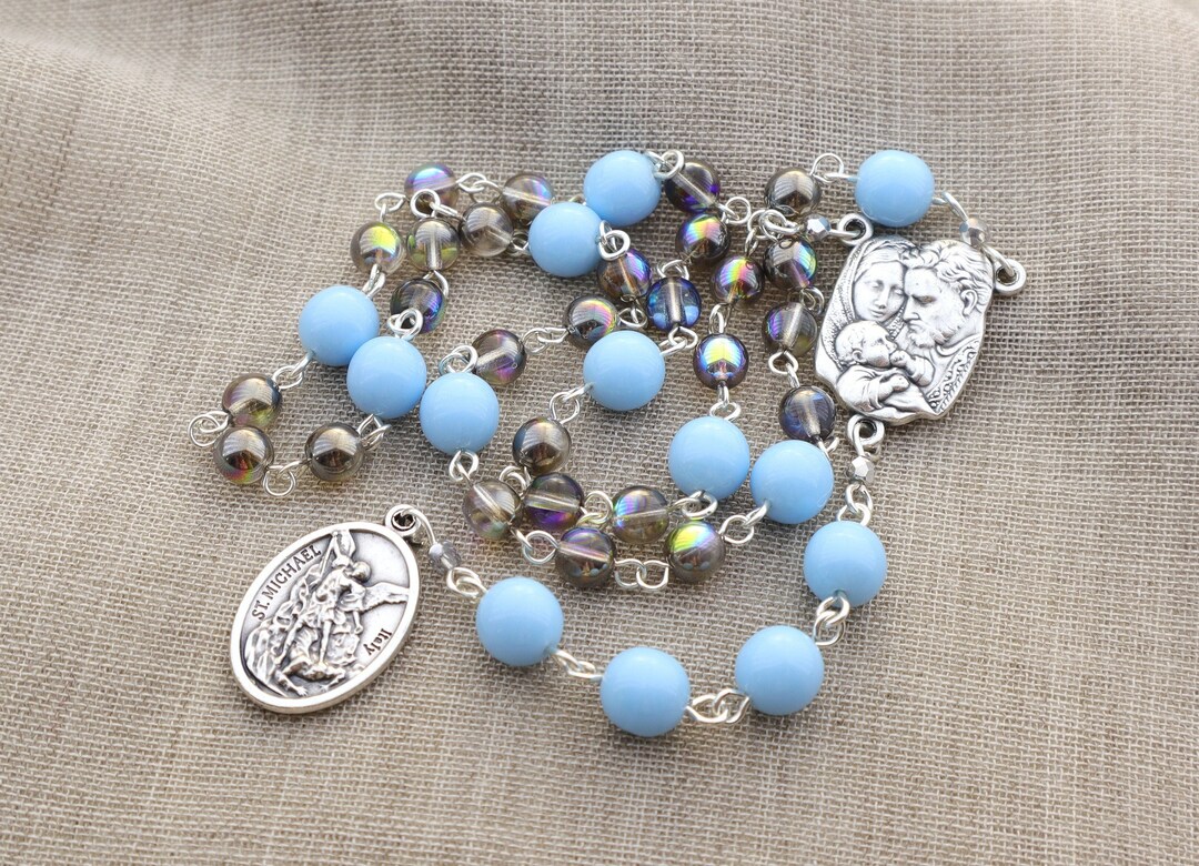 Saint Michael Archangel Chaplet Angelic Crown Rosary Nine Choirs of Angels Chaplet Blue & Chrome ...
