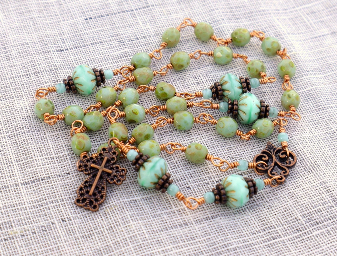 Anglican Rosary Beads Mint Green & Antique Copper Anglican Prayer Beads ...