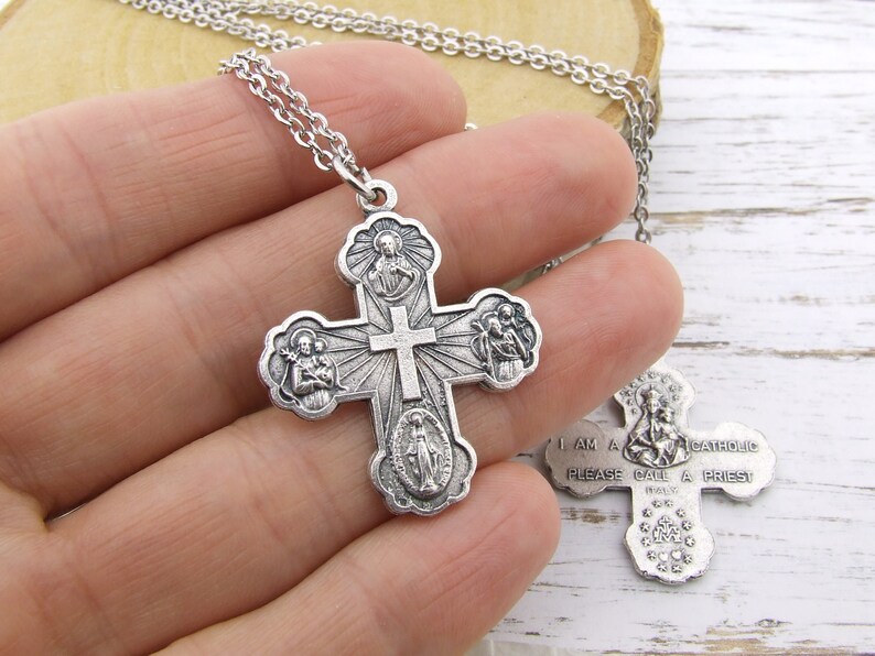 Cross Necklace Four Way Cross Medallion I Am Catholic Please | Etsy