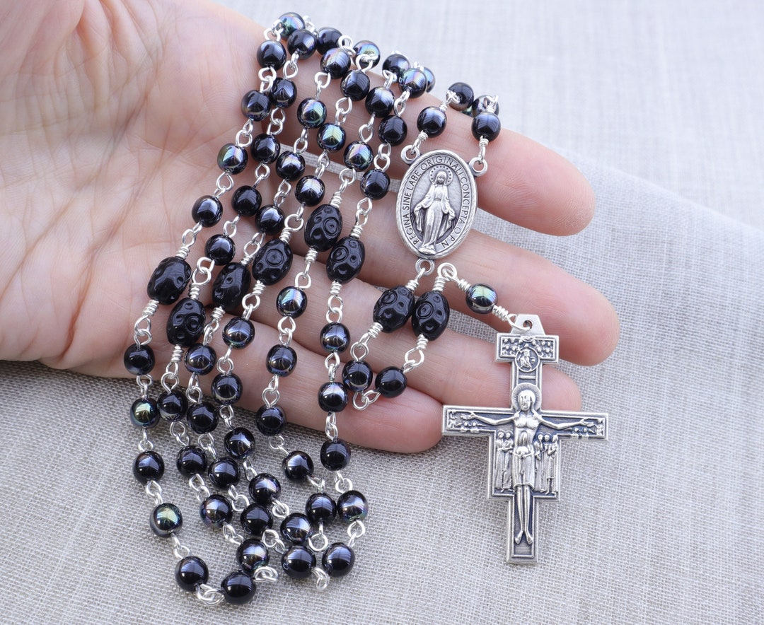 Franciscan Crown Rosary Beads San Damiano Crucifix & Miraculous Medal ...