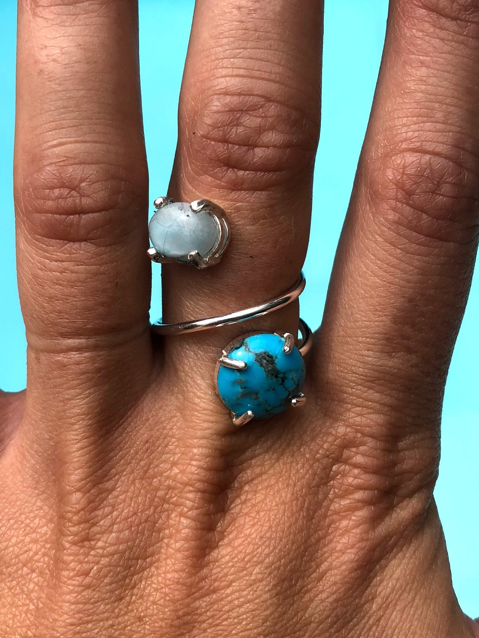 Kingman Turquoise and Larimar Sterling Wrap Ring, Adjustable, Earth's ...