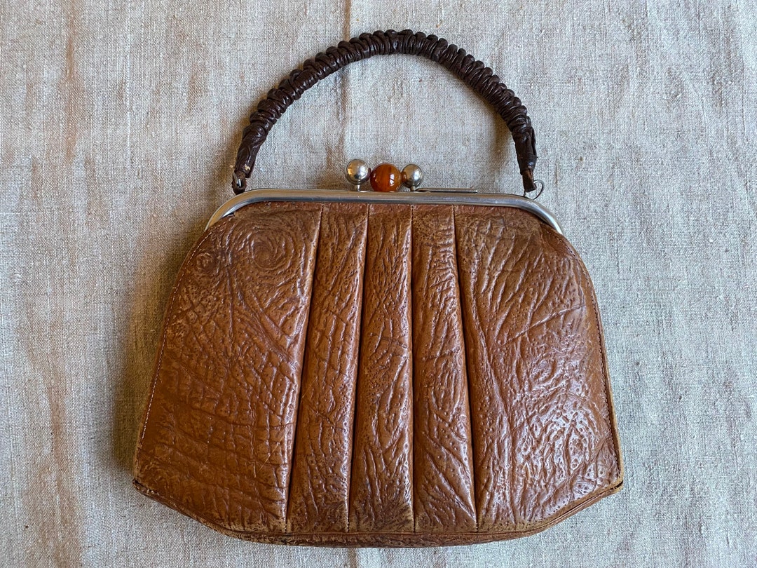 50s Handbag Estonian Brown Leather Handbag Women Purse Frame Bag ...