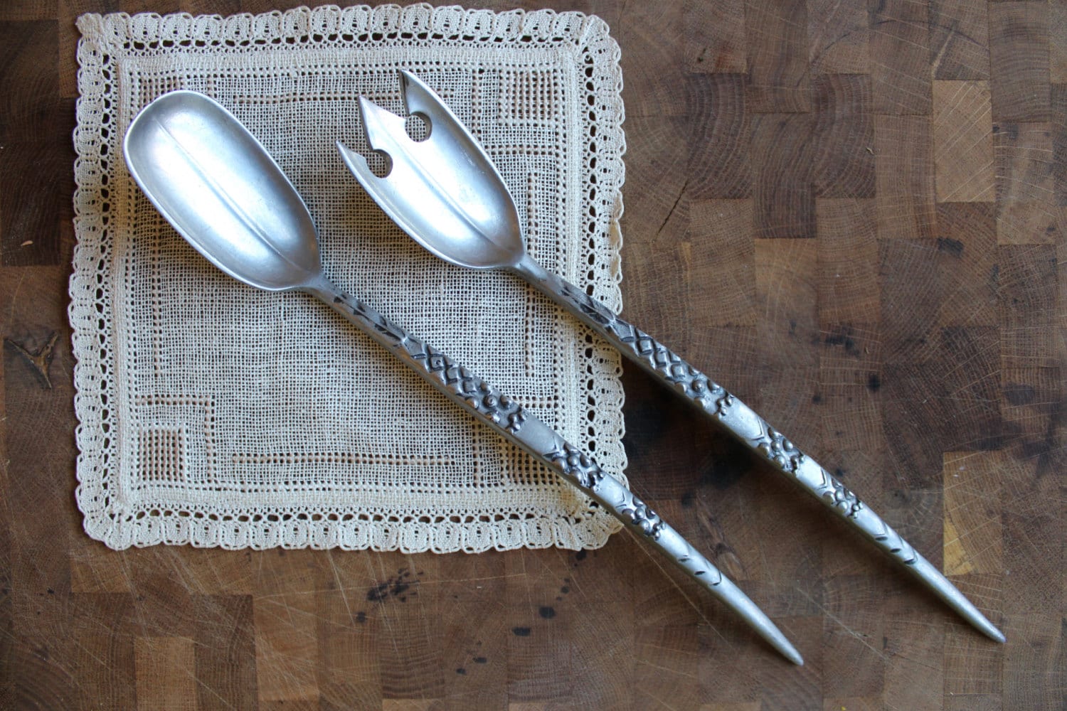 1960s Holsen Tinn Norway #350 Salad Server Set, Large Spoon and Fork ...