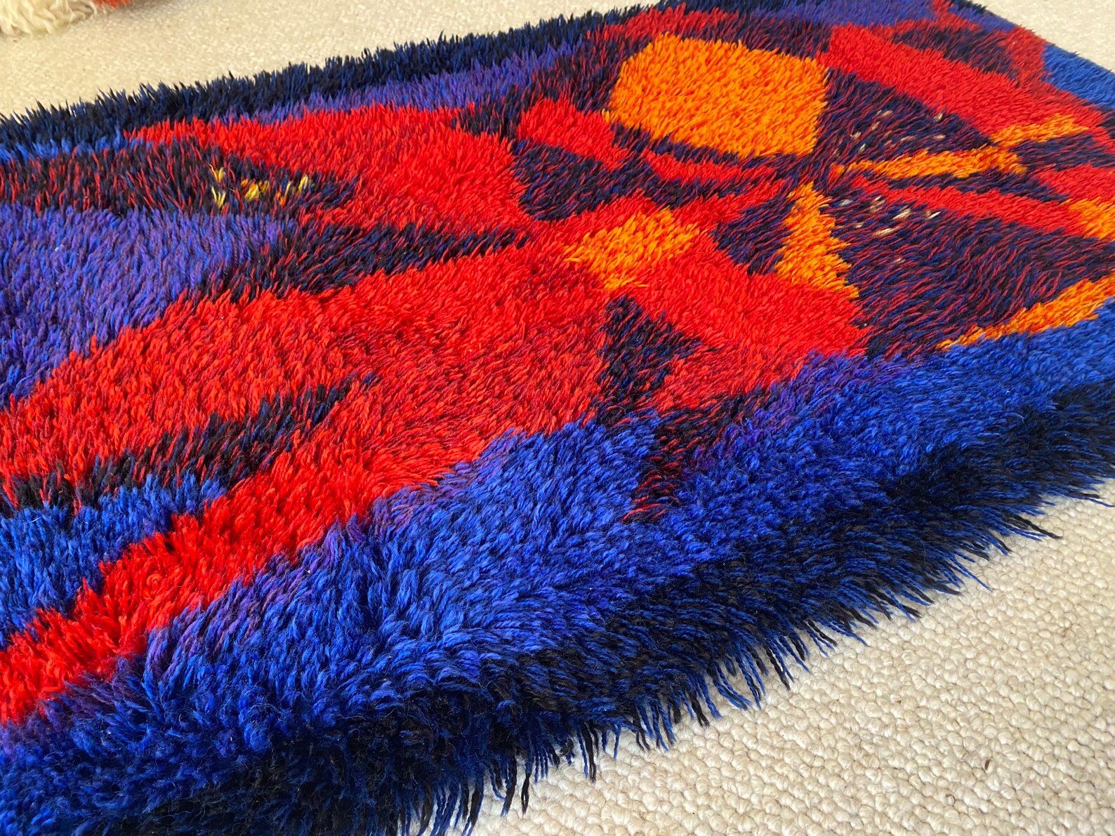 Scandinavian Rya Rug Swedish Vintage Wool Abstract Design Blue - Etsy