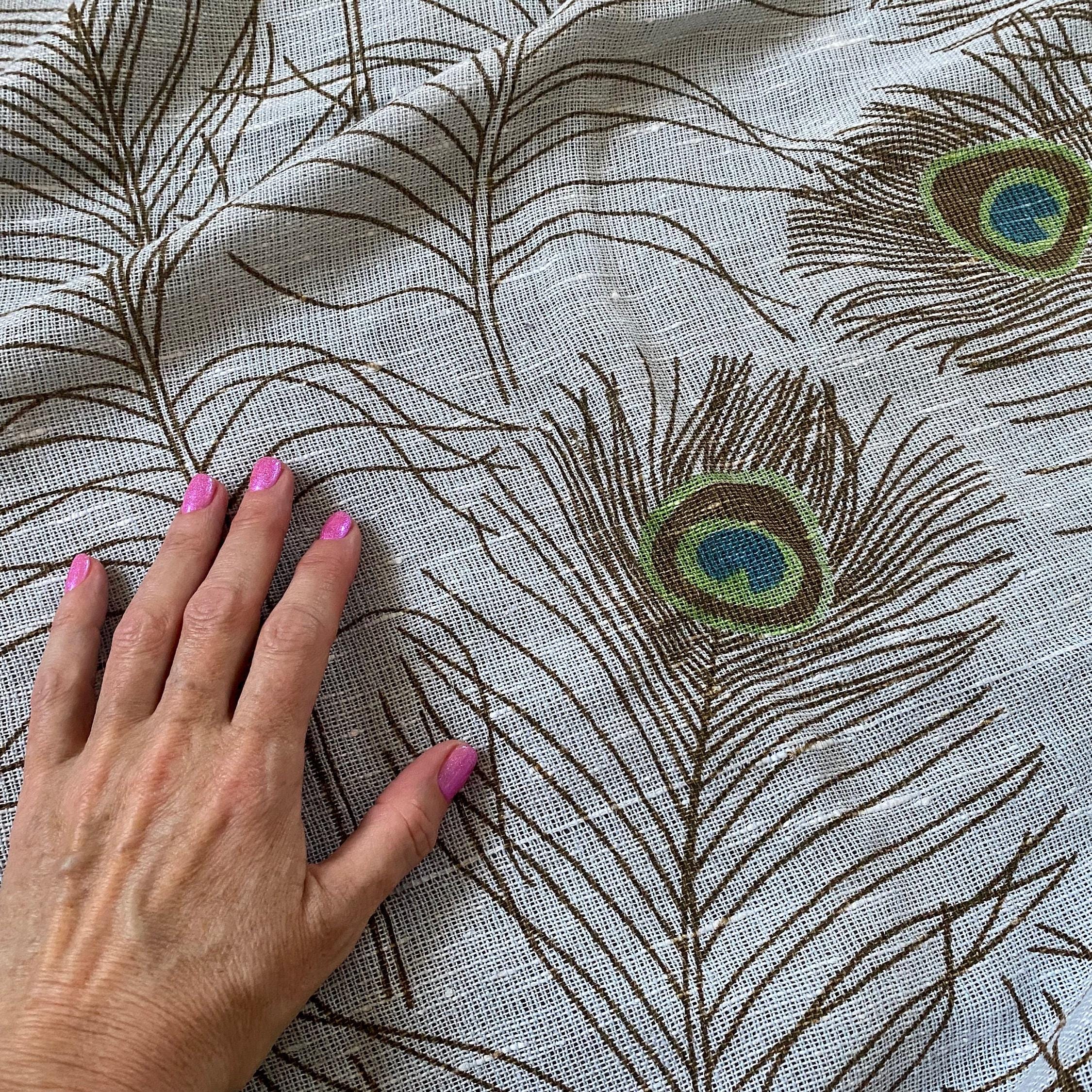 Scandinavian Vintage Curtain Panel Peacock Feather Swedish Curtain ...