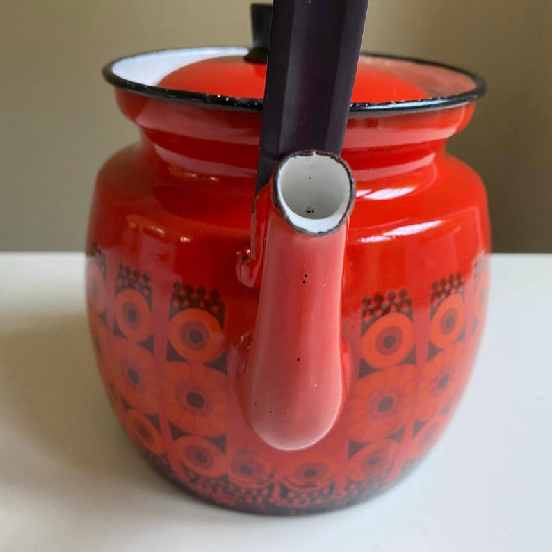 Finland Finel Kehrä Enamel Teapot Tea Kettle Arabia Red Enamelware Kaj ...