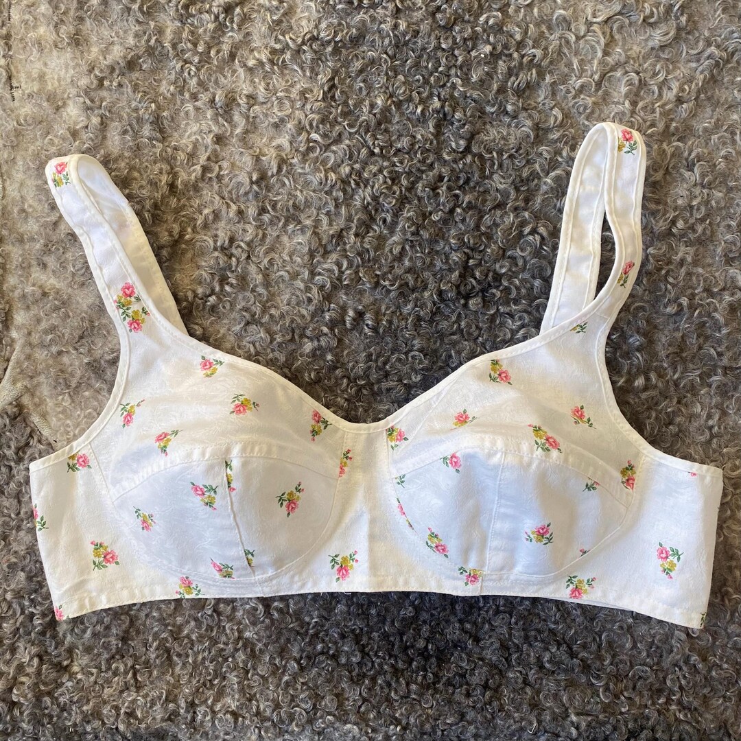 Vintage Cotton Bra With Small Pink Flowers Cotton Brassiere Ladies ...