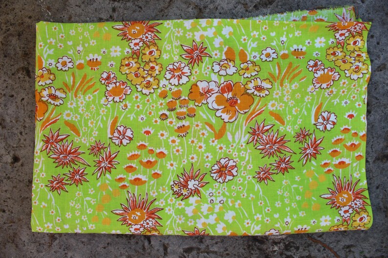 Vintage Cotton Fabric Green Floral 70s Fabric Summer Small - Etsy