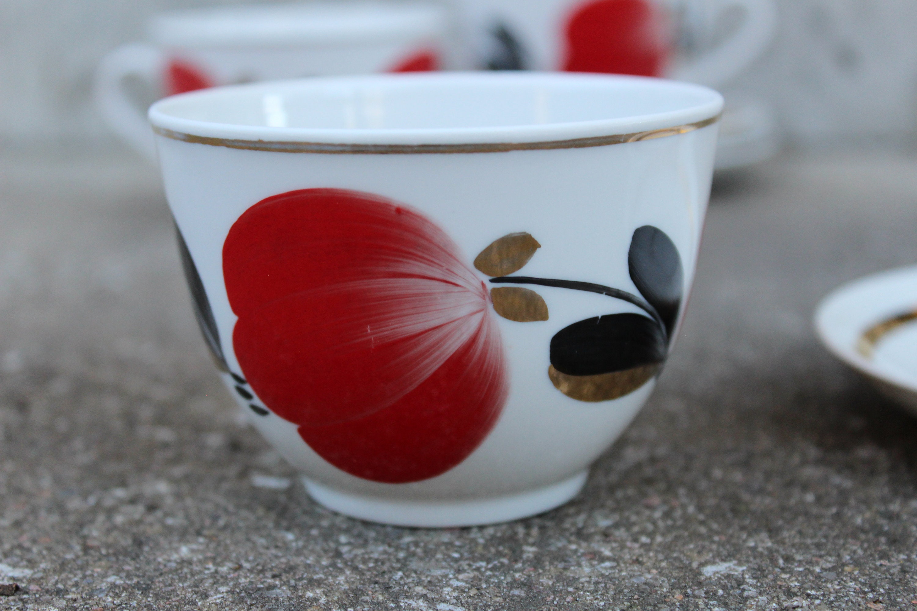 Ukraine Cups Set of 3 Hand Painted Cups With Saucers Ternopil Porcelain ...
