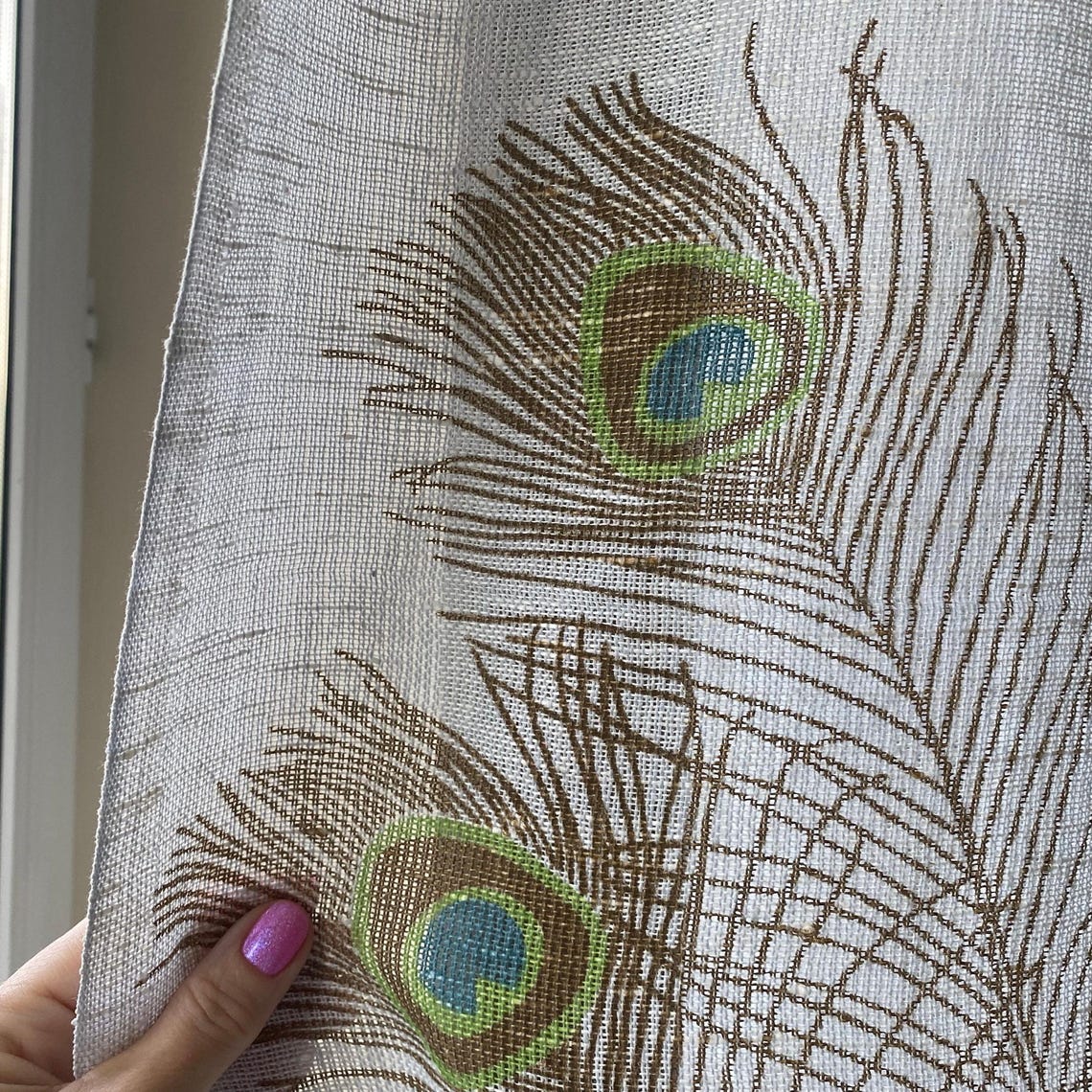 Scandinavian Vintage Curtain Panel Peacock Feather Swedish Curtain ...