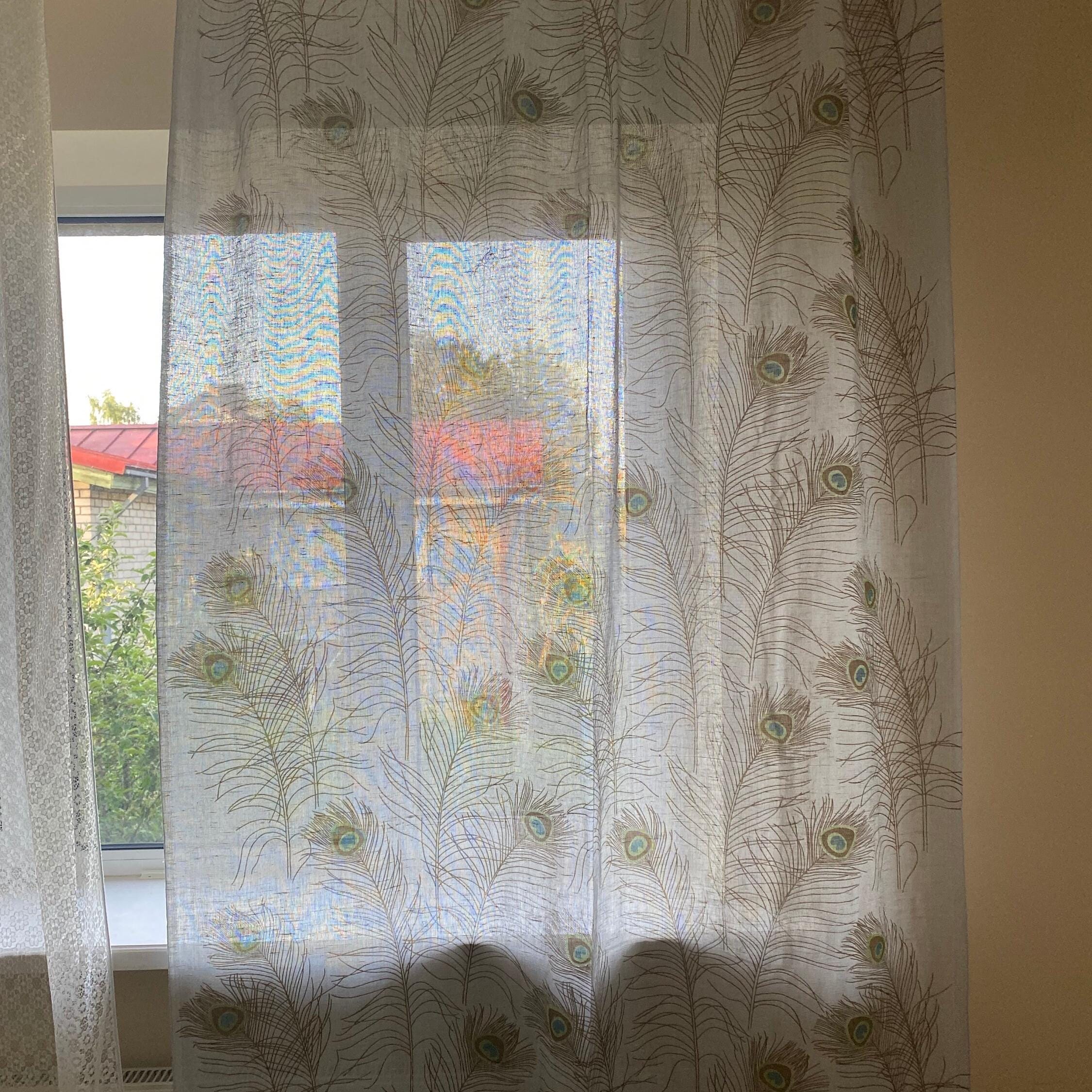 Scandinavian Vintage Curtain Panel Peacock Feather Swedish Curtain ...