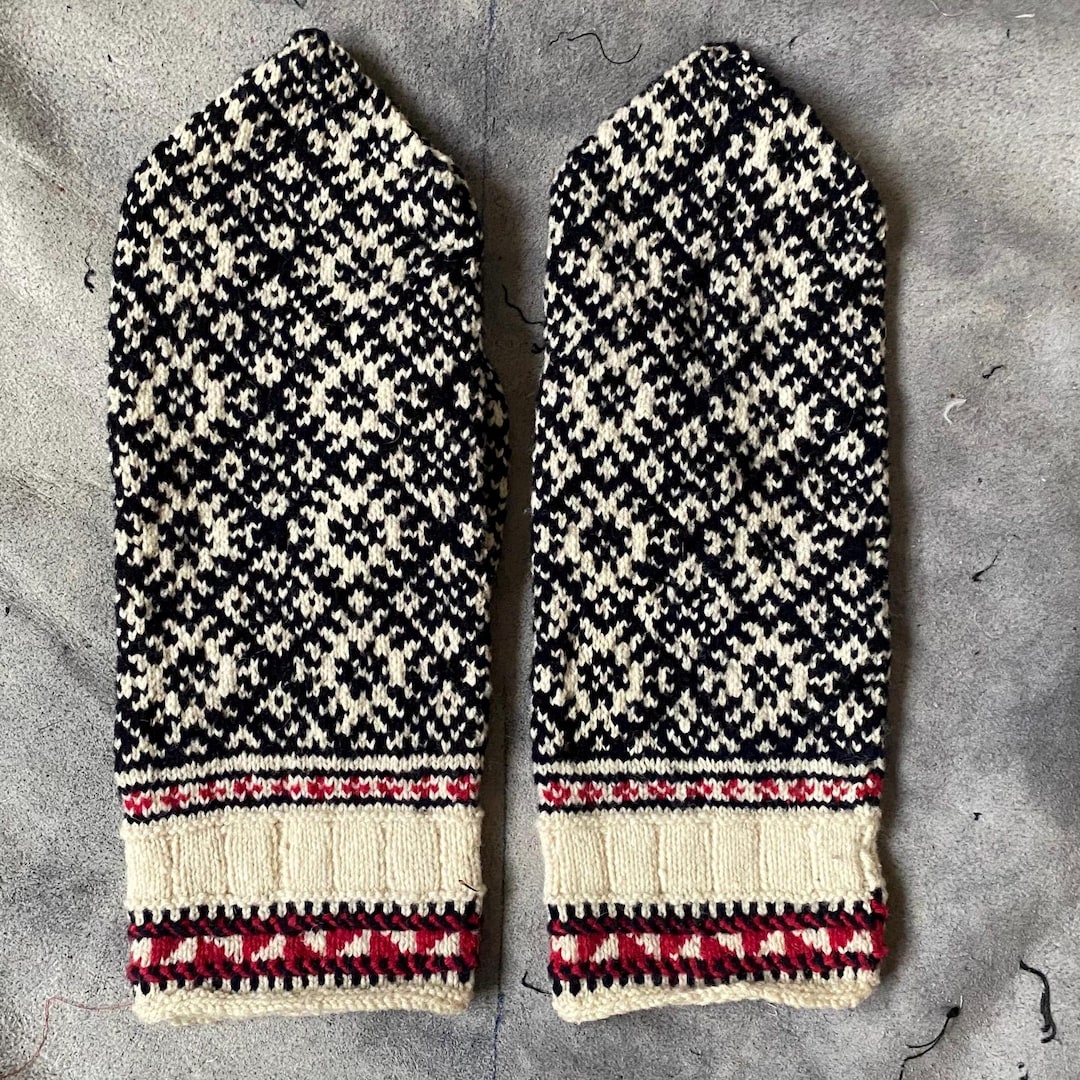 Vintage Men Wool KIHNU Mittens Estonian Hand Knitted Warm Mittens Black ...