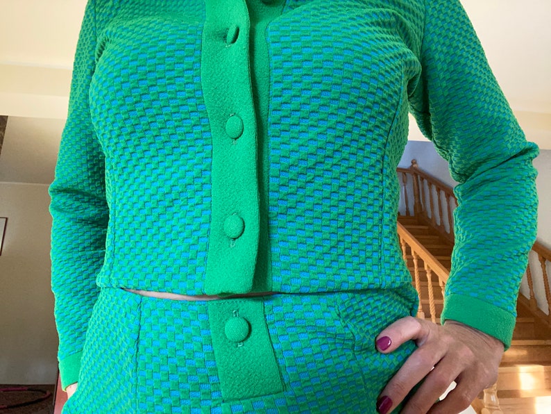Crimplene Suit Retro 2 Piece Skirt and Jacket in Green and - Etsy UK