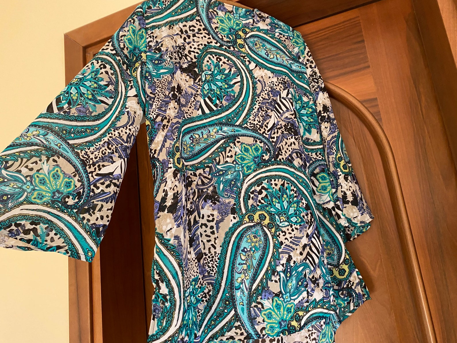 Y2K Beach Tunic 00s Quarter Sleeve Green Blue Print Top Over - Etsy